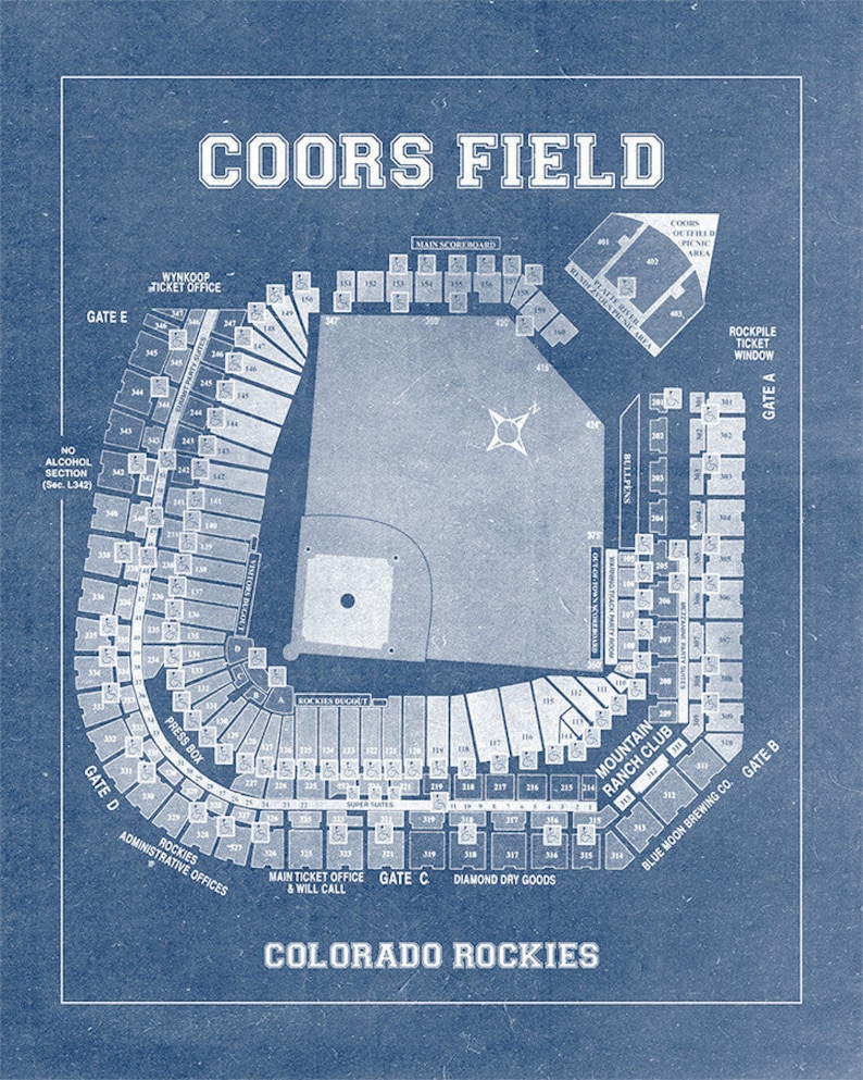 Vintage Print of Coors Field Seating Chart Colorado Rockies | Etsy