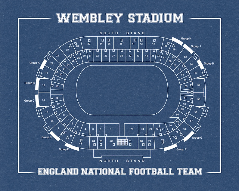 Vintage Wembley Stadium Seating Chart Print: England Football Art ...