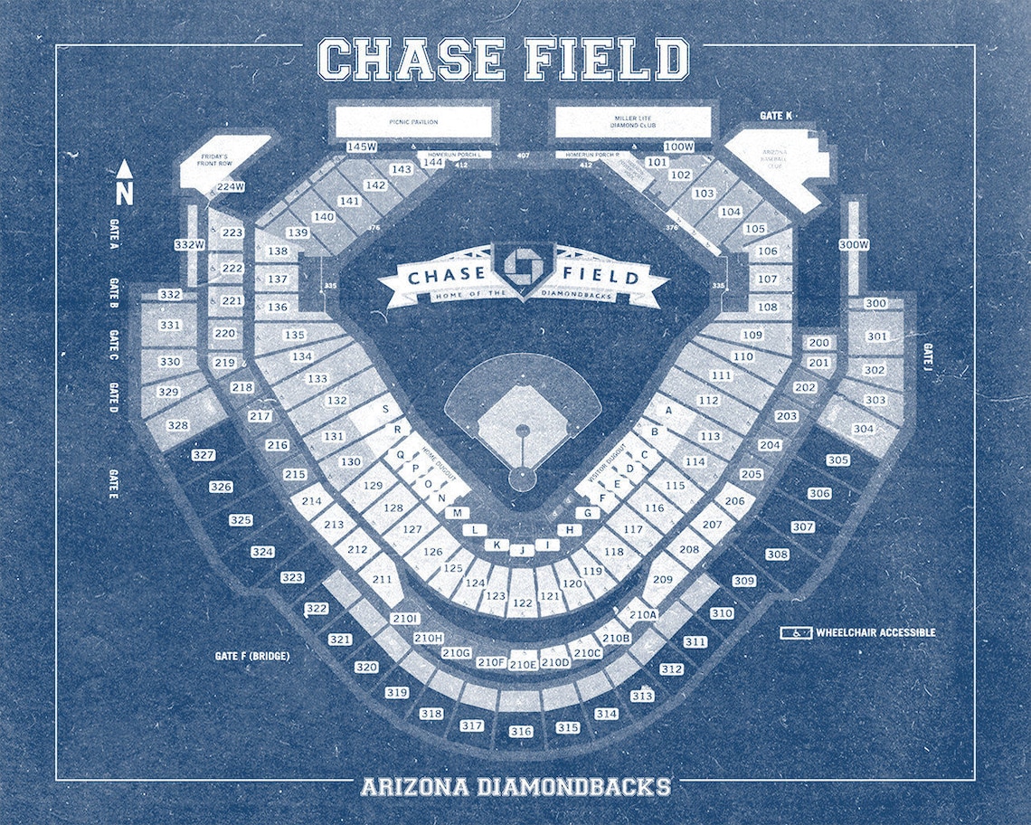Vintage Print of Chase Field Seating Chart Baseball Arizona | Etsy