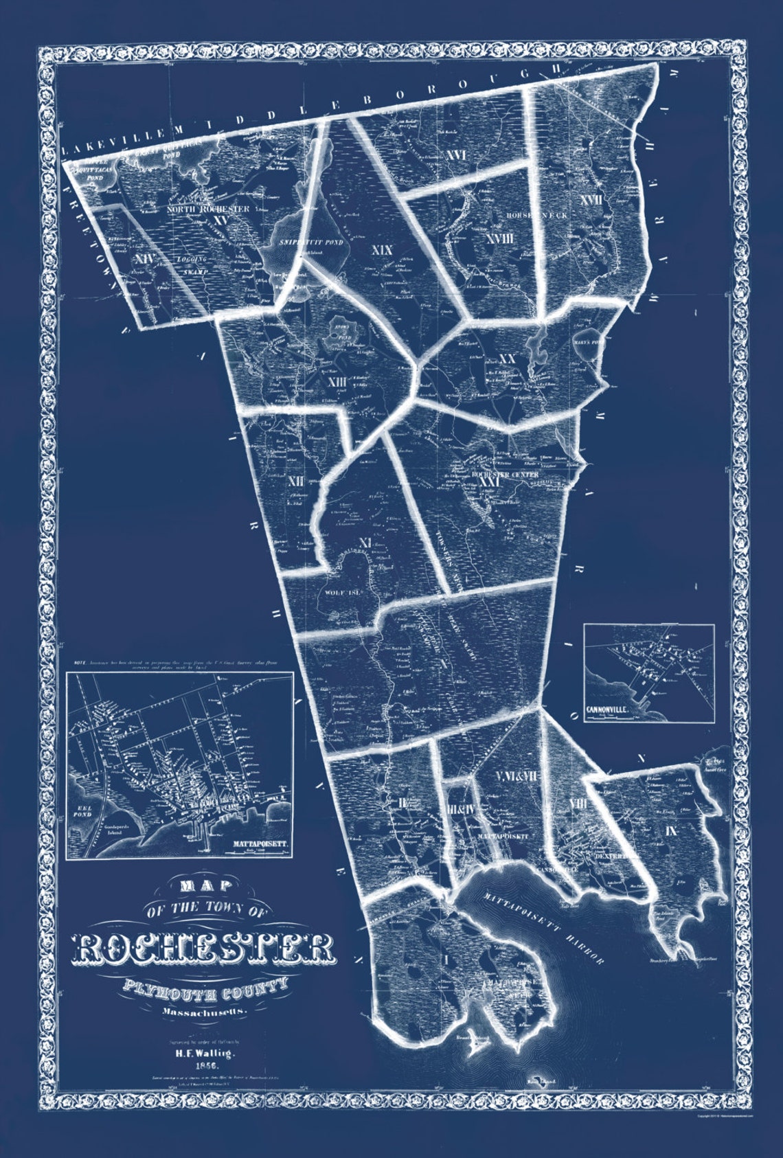 Impresión del mapa antiguo de Rochester Massachusetts en | Etsy