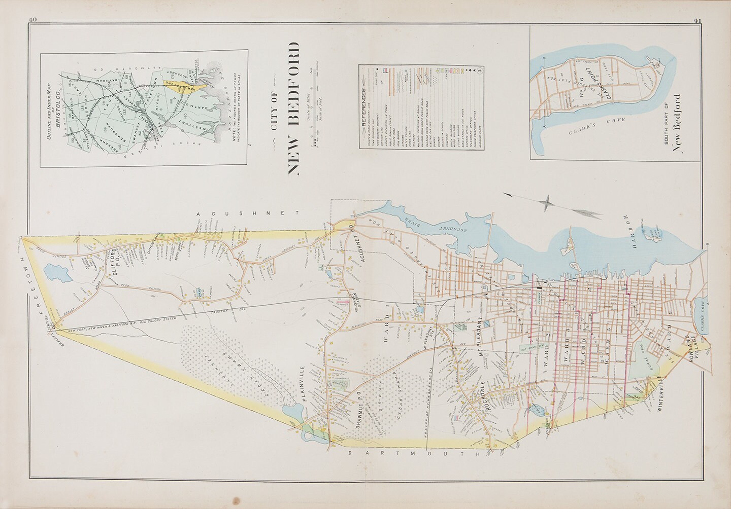 Print of Antique Town Map of New Bedford Massachusetts on - Etsy Finland