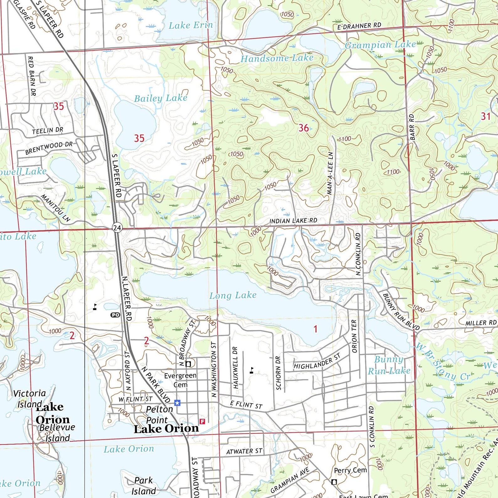 Print of Map of Lake Orion Michigan. Printed on Canvas - Etsy