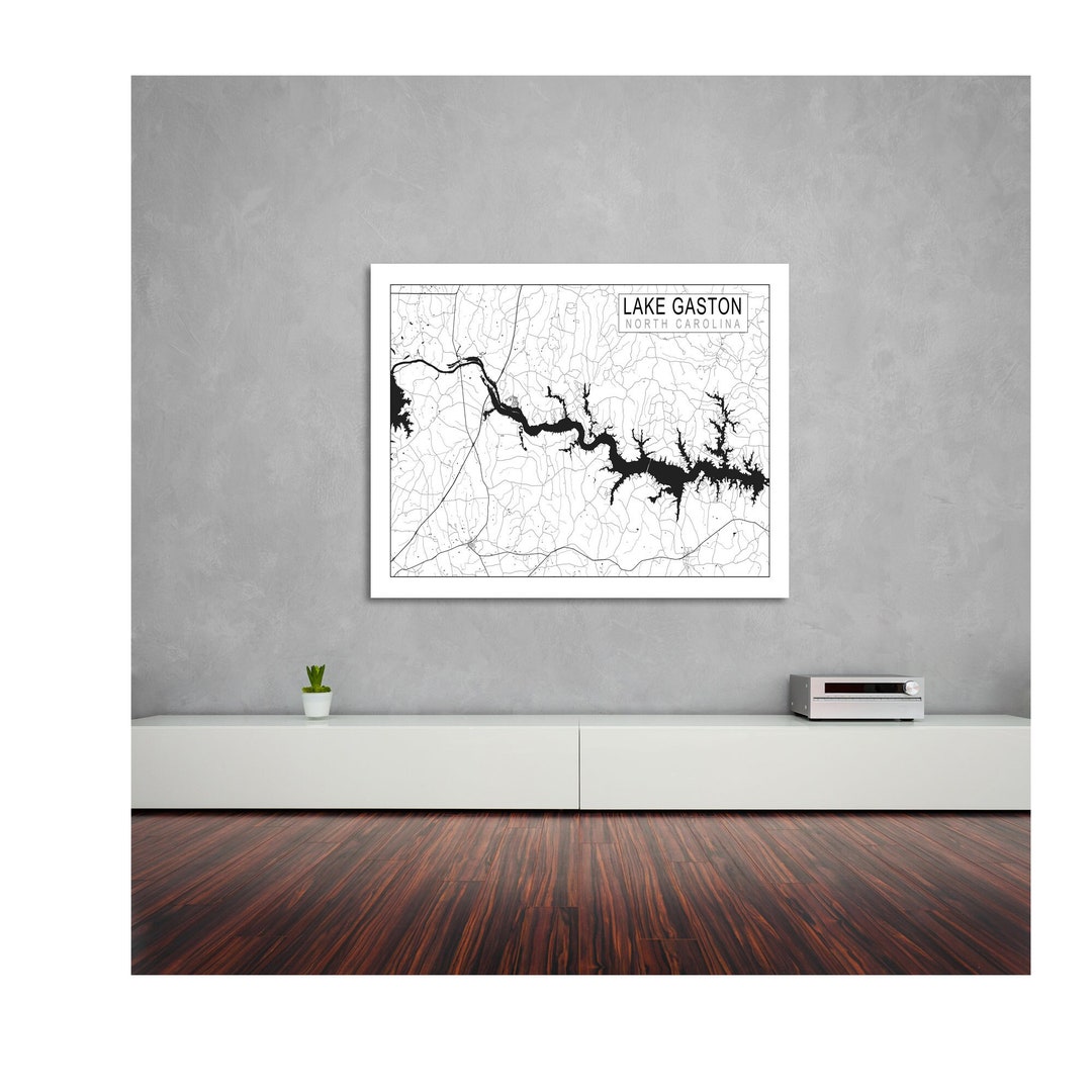 Print of Lake Gaston Map, in North Carolina/virginia. Printed on Canvas ...