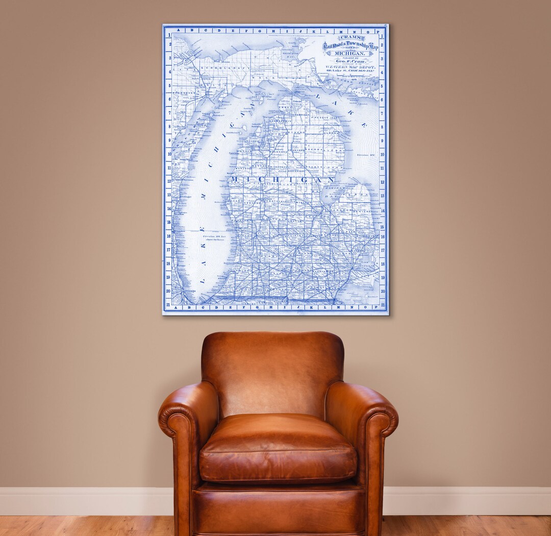 Print of Antique Map of Michigan on Photo Paper Matte Paper or ...