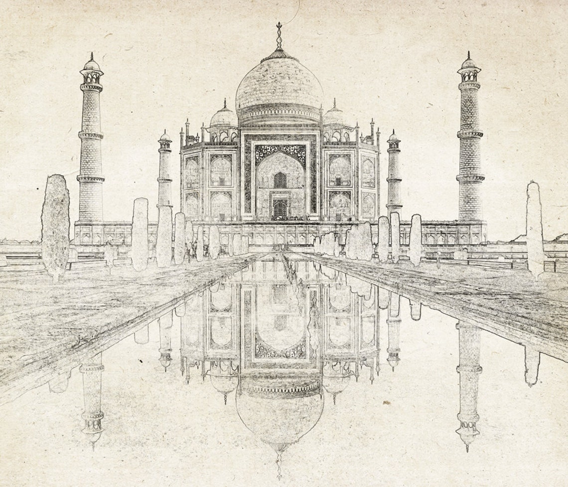 Vintage Style Print of Taj Mahal Line Drawing on Lustre Photo | Etsy