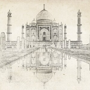Vintage Style Print of Taj Mahal Line Drawing on Lustre Photo Paper ...
