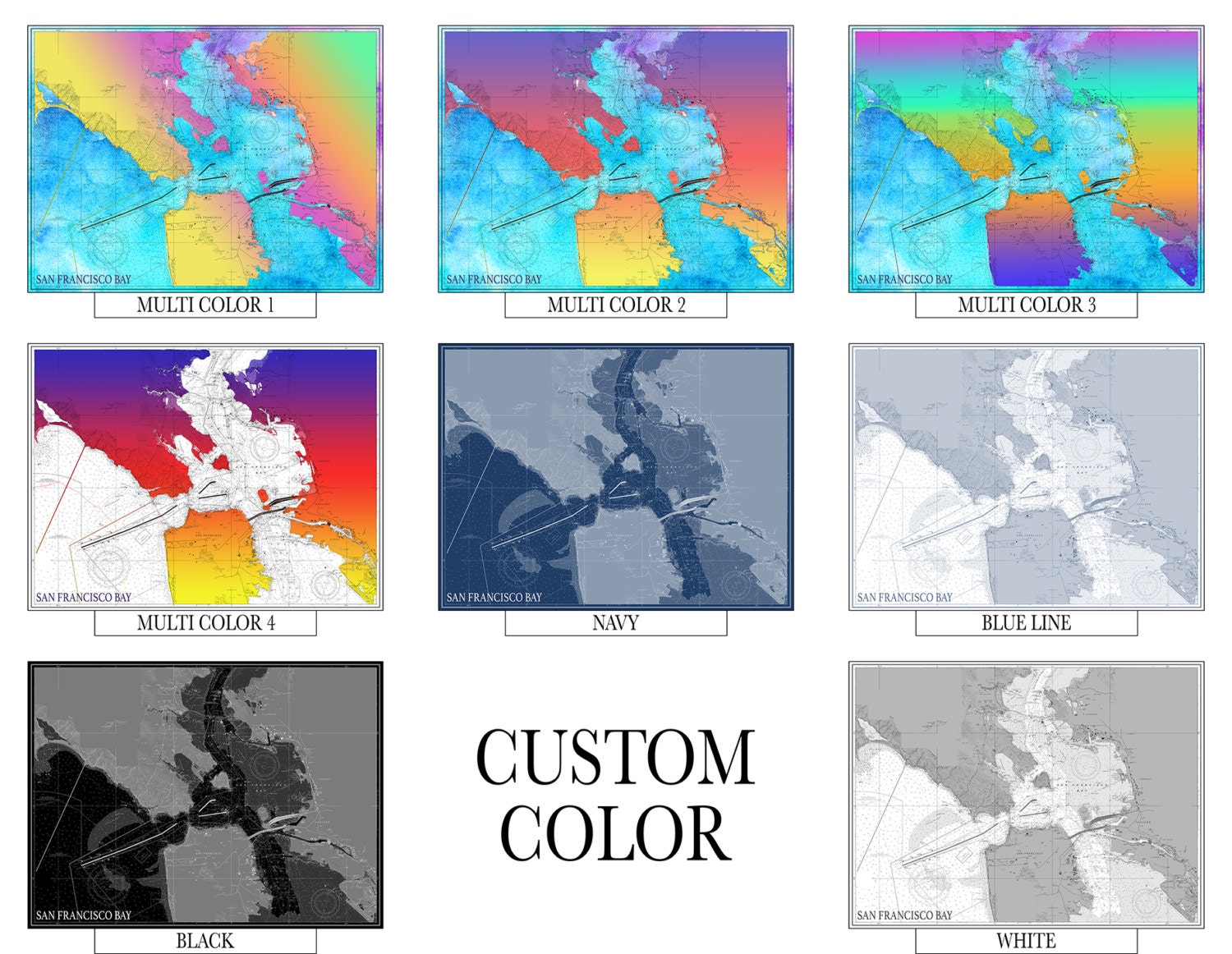 Artistic Print of San Francisco Bay Chart on your choice of | Etsy