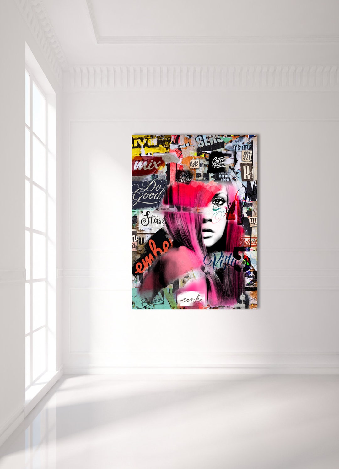 Abstract Portrait Collage Art Print: Mixed Media Texture on Canvas or ...