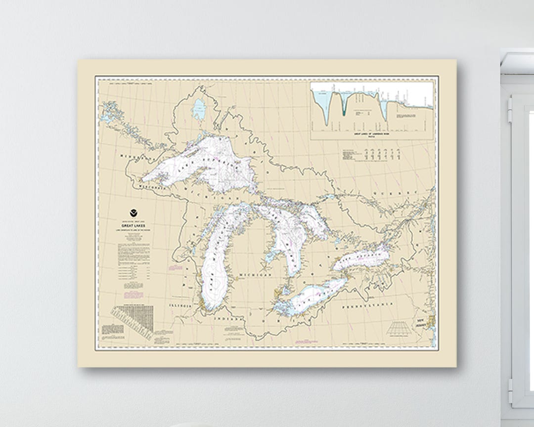 Antique Great Lakes Nautical Chart Print, Photo Paper, Matte, or Canvas ...