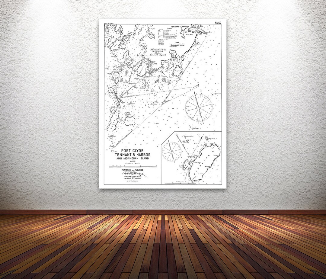 Vintage Nautical Chart: Port Clyde, Tennants Harbor & Monhegan, Maine ...
