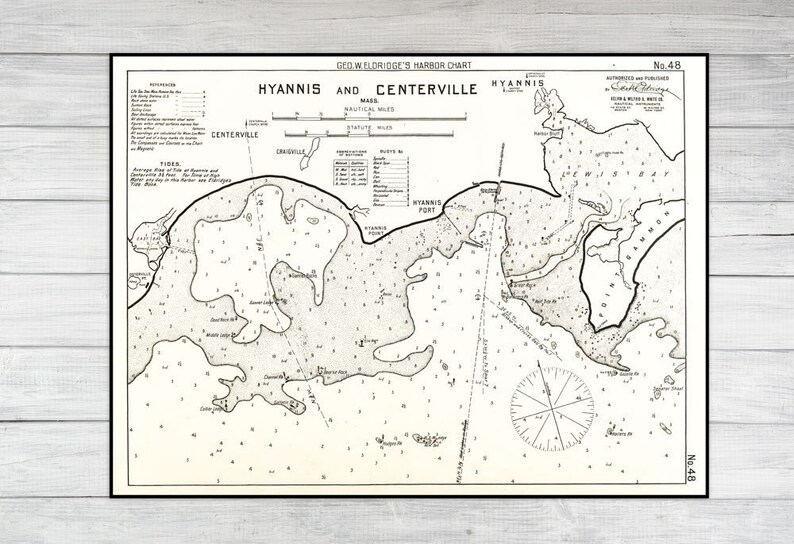 Antique Hyannis Centerville Cape Cod Map Print: Vintage Nautical Chart ...
