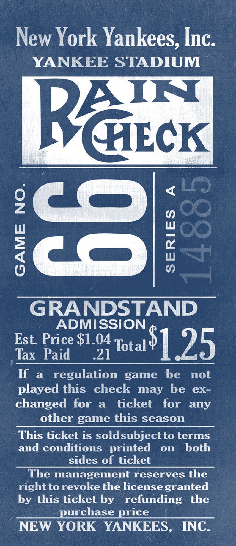 Vintage Yankees Ticket Stub Print: Photo Paper, Matte, or Canvas - Etsy