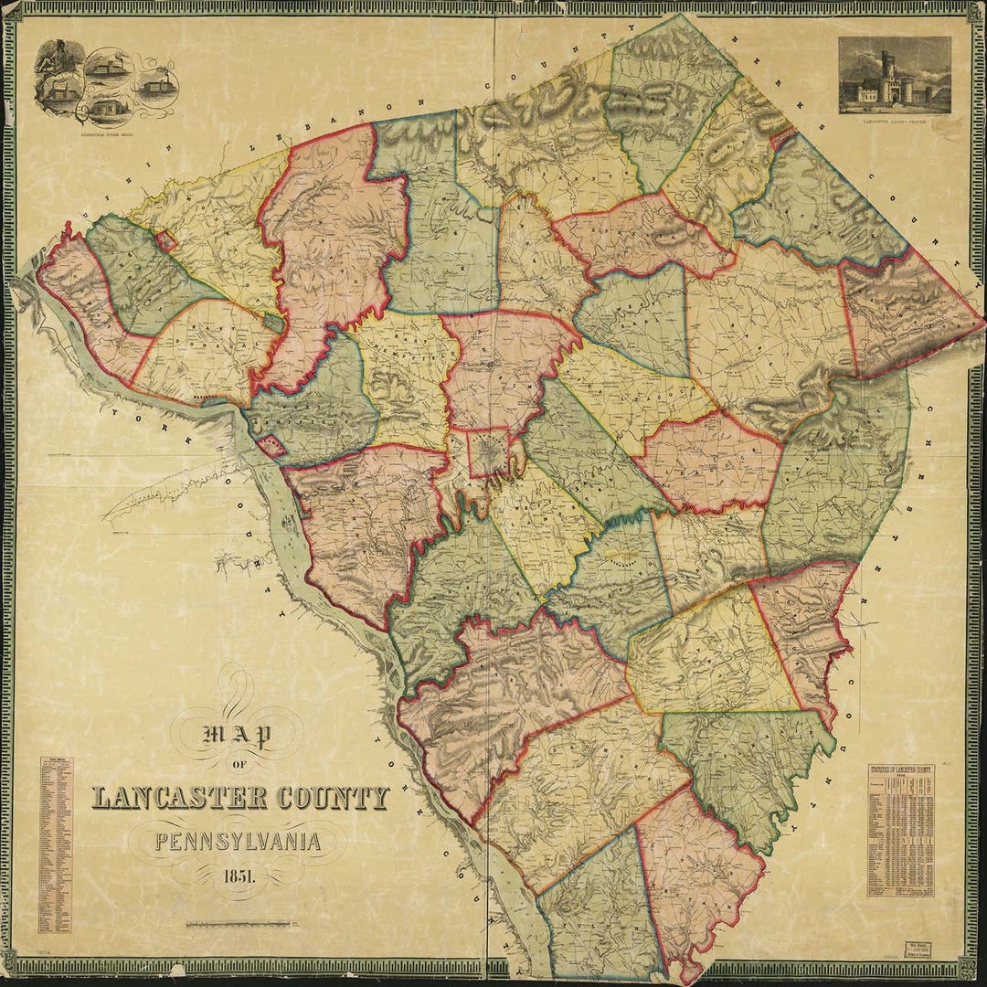 Print of Antique Vintage Lancaster County, Pennsylvania Map on Photo ...