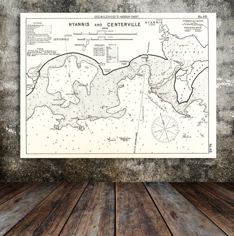 Antique Hyannis Centerville Cape Cod Map Print: Vintage Nautical Chart ...