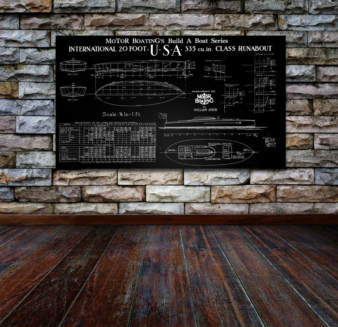 Vintage USA Runabout Blueprint Print: Boat Diagram, Schematic Art - Etsy