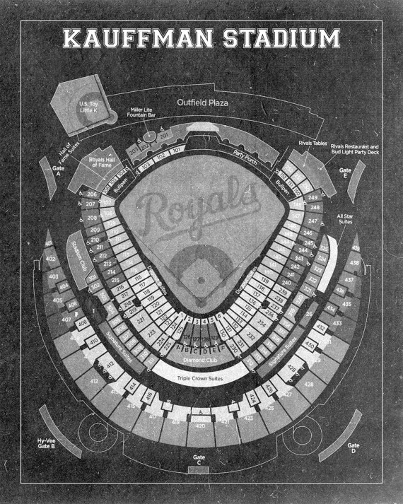 Kauffman Baseball Stadium Print Blueprint on Kansas City | Etsy