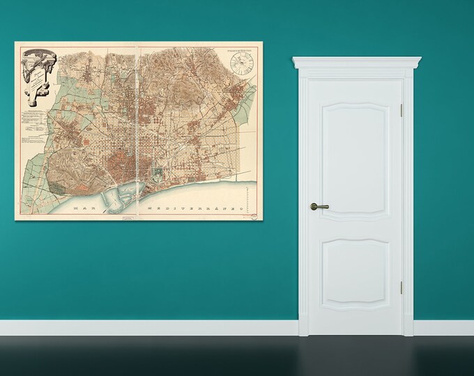 Print of Antique Map of Barcelona, Spain on Photo Paper, Matte Paper or ...