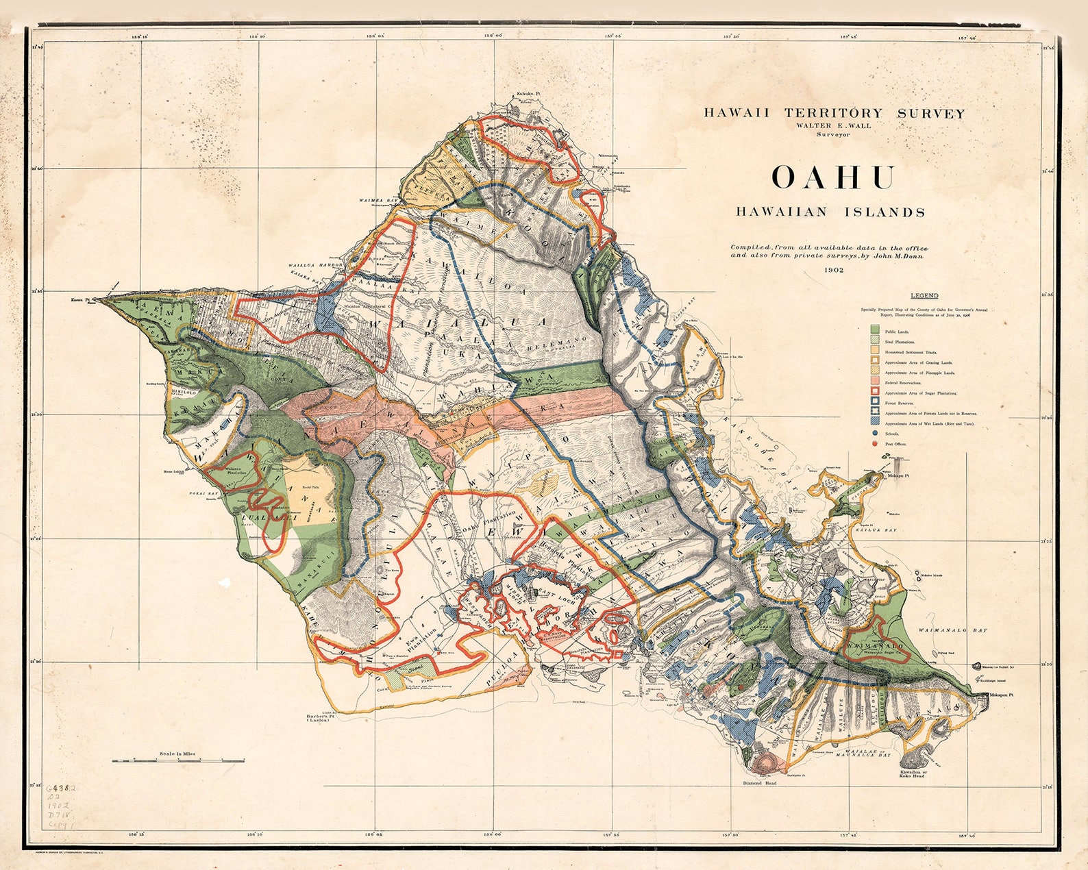 Print of Antique Map of Oahu Island Hawaiian Islands on Photo - Etsy