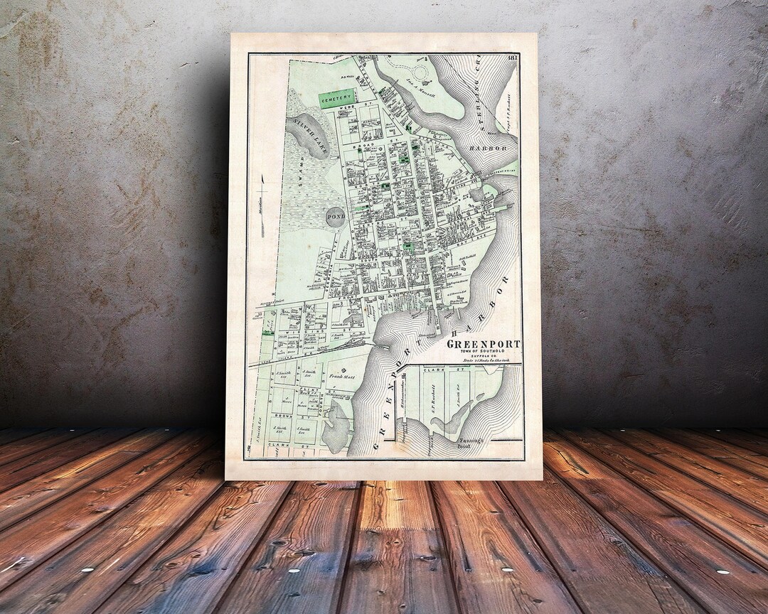 Vintage Print of a Map of Greenport in Southold Suffolk County of Long ...