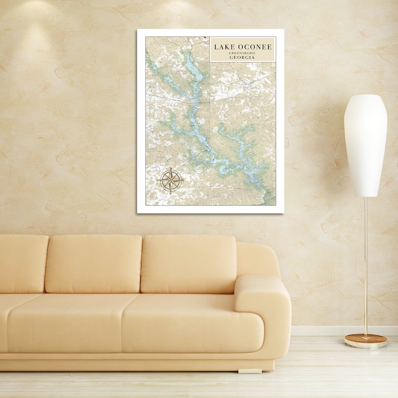 Detailed Topographical Map of Lake Oconee in Georgia . Printed - Etsy