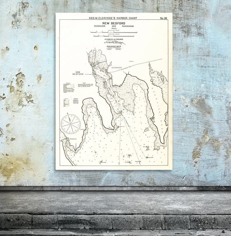 Antique Print of New Bedford Fairhaven & Padanaram Map on - Etsy