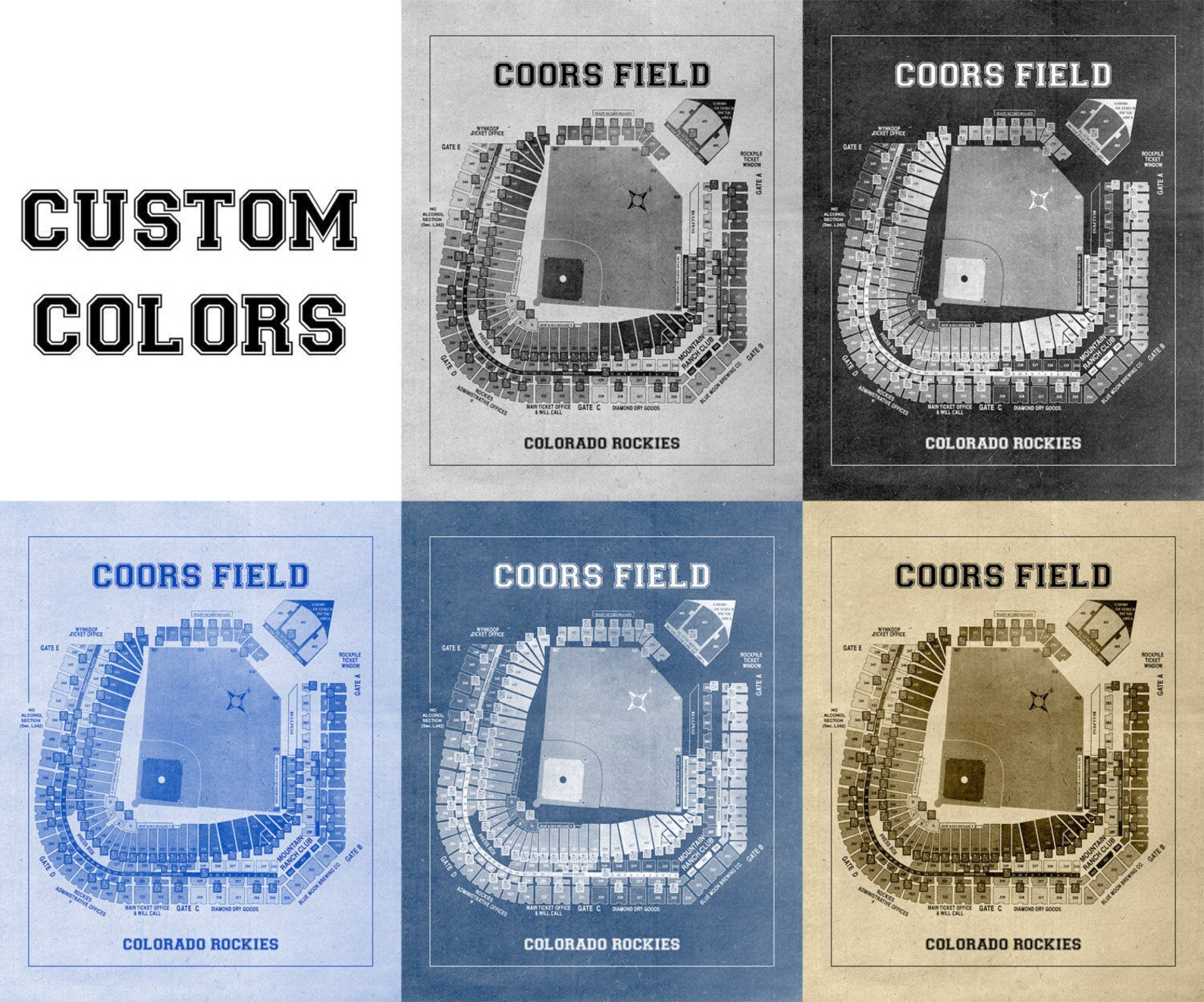 Vintage Print of Coors Field Seating Chart Colorado Rockies | Etsy
