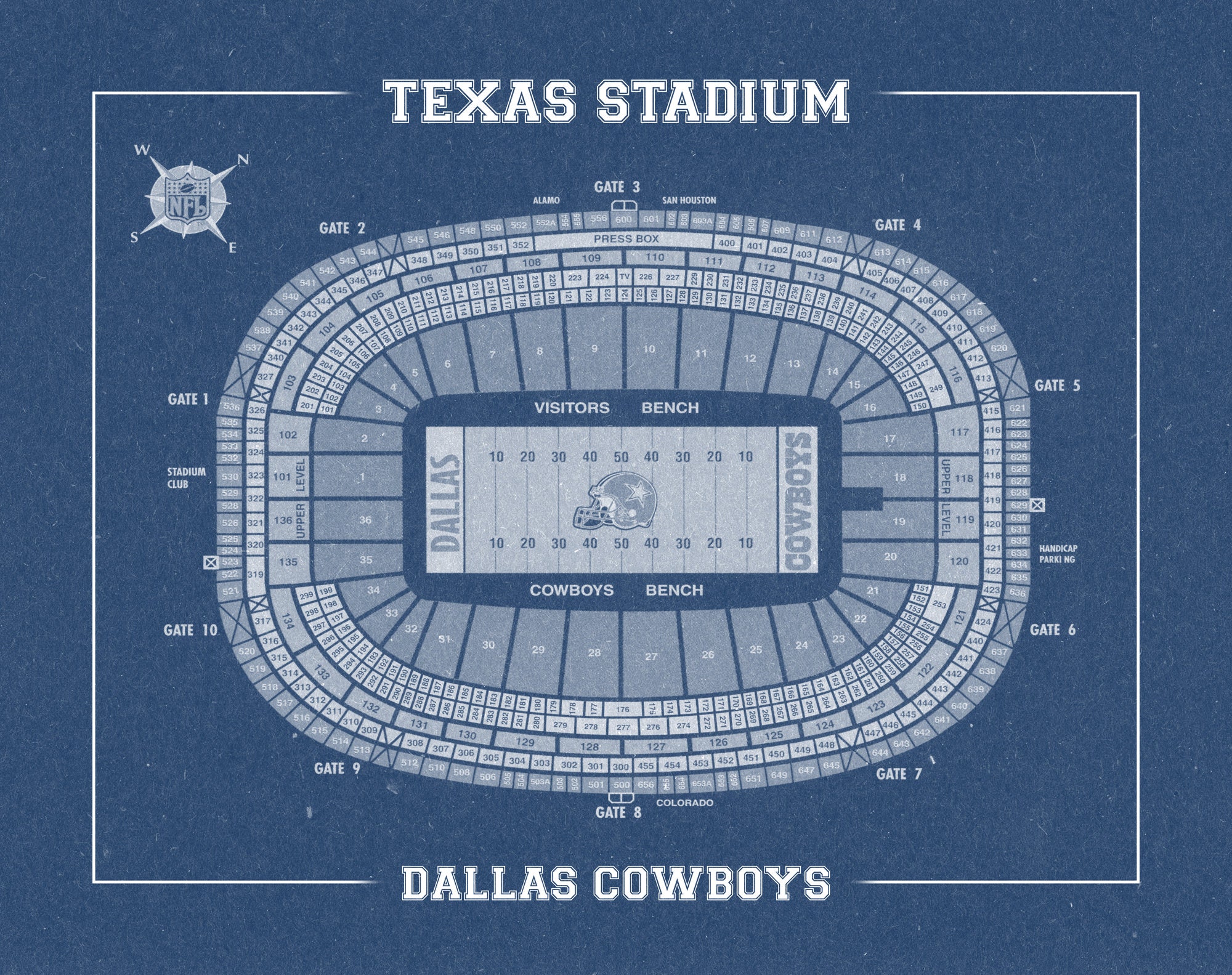 Print of Vintage OLD Texas Stadium Seating Chart Seating Chart - Etsy ...