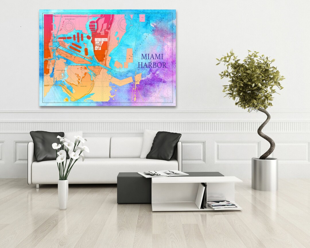 Miami Harbor Chart Art Print: Coastal Home Decor - Etsy