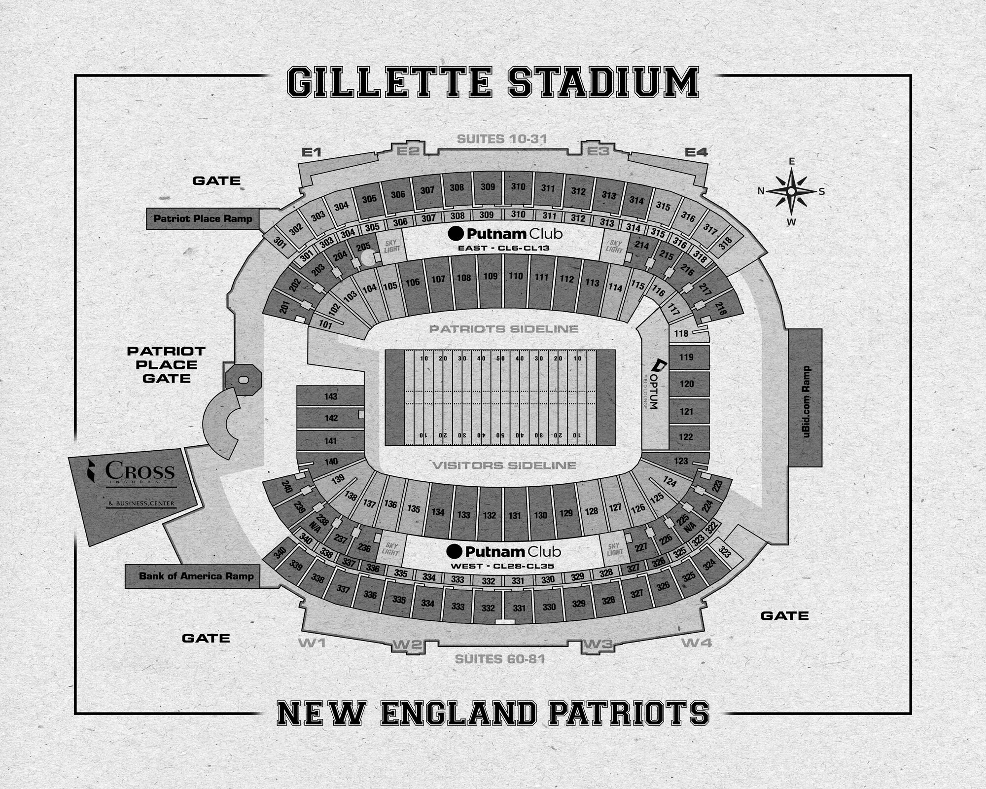 Vintage Print of Gillette Stadium Seating Chart on Photo - Etsy Canada