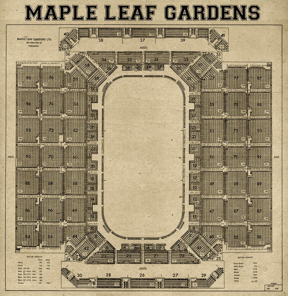Print of Vintage Maple Leaf Gardens Seating Chart on Your - Etsy Canada