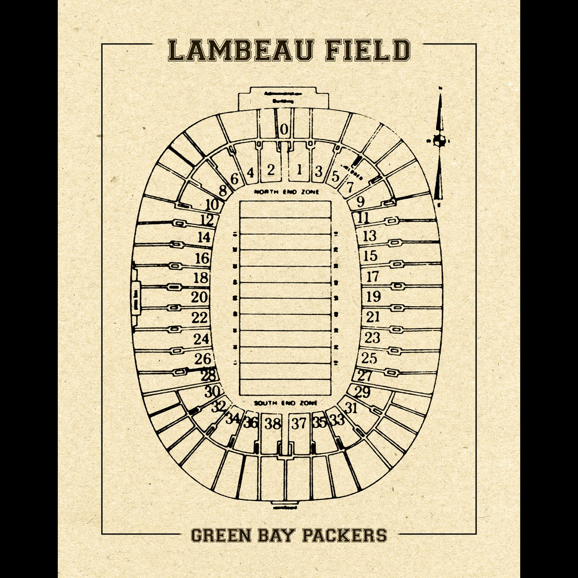 Print of Vintage Lambeau Field Seating Chart Seating Chart on - Etsy