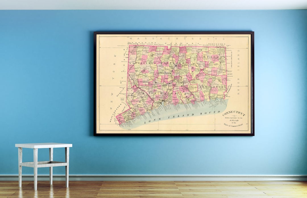 Print of Antique Connecticut Map on Photo Paper, Matte Paper or ...
