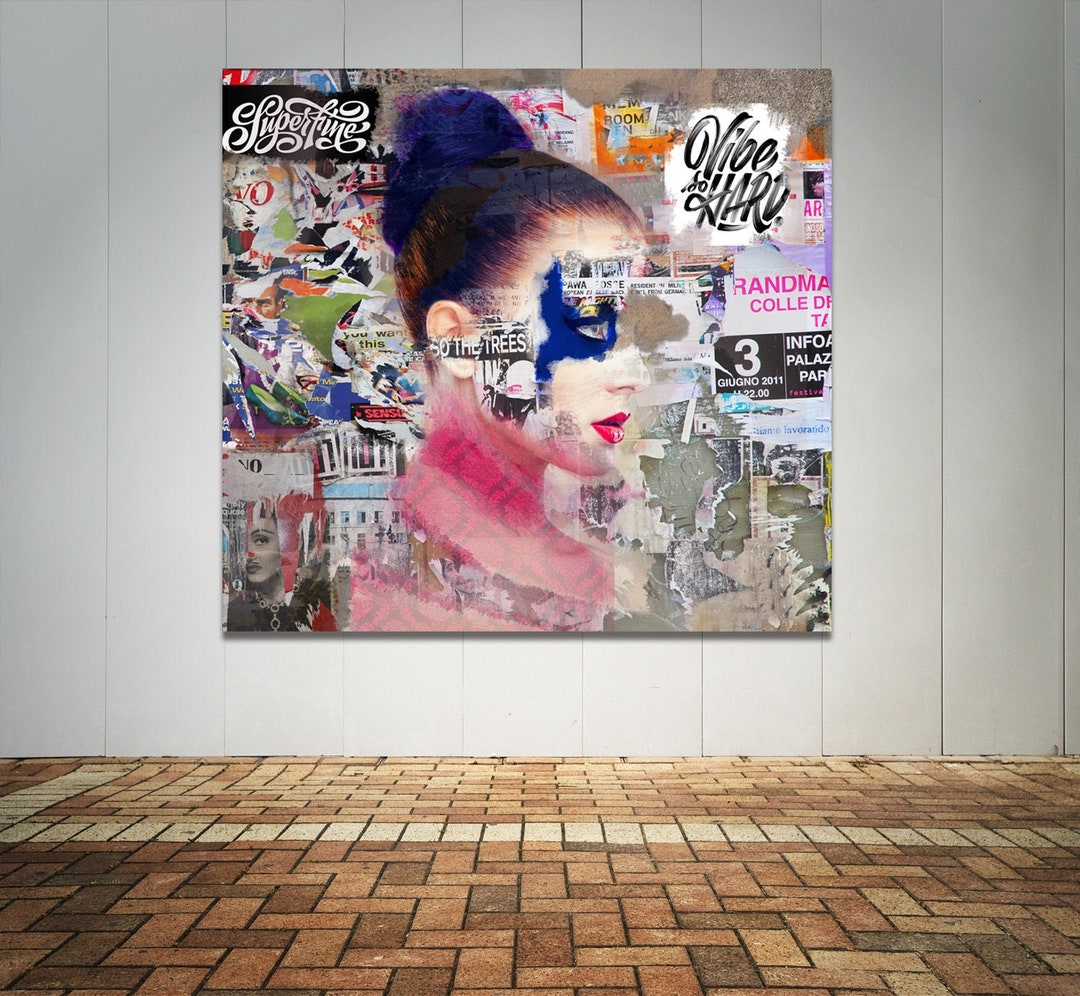 Abstract Female Face Collage Art Print: Canvas, Photo, or Matte Paper ...