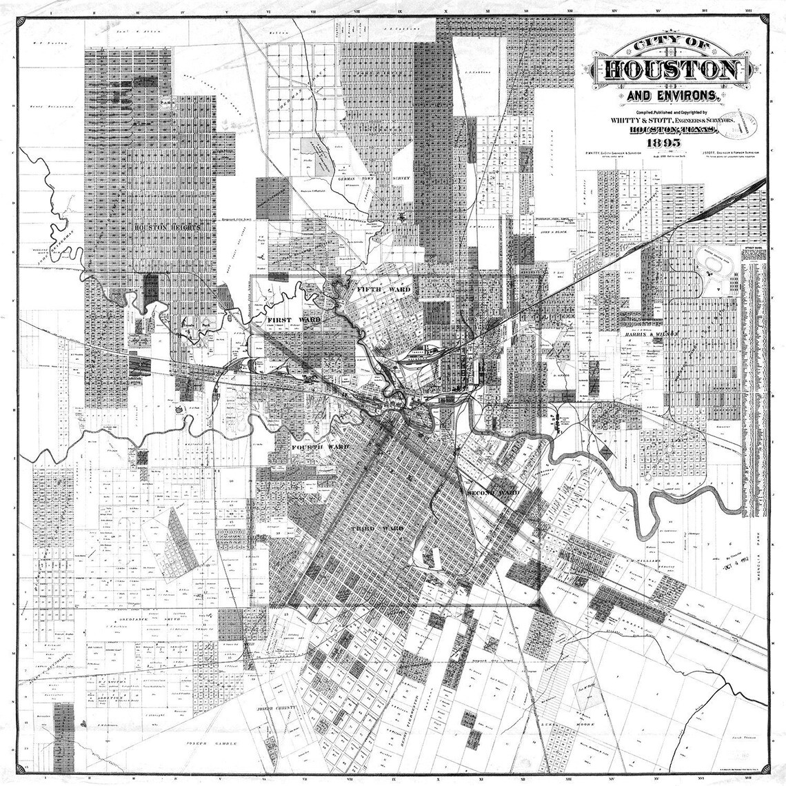 Print of Antique Vintage Houston Texas Map on Photo Paper | Etsy