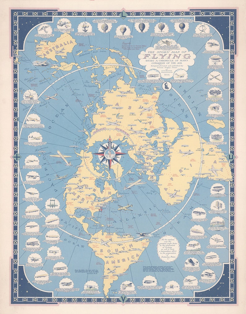 Vintage Antique Print of Story Map of Flying on Photo Paper | Etsy