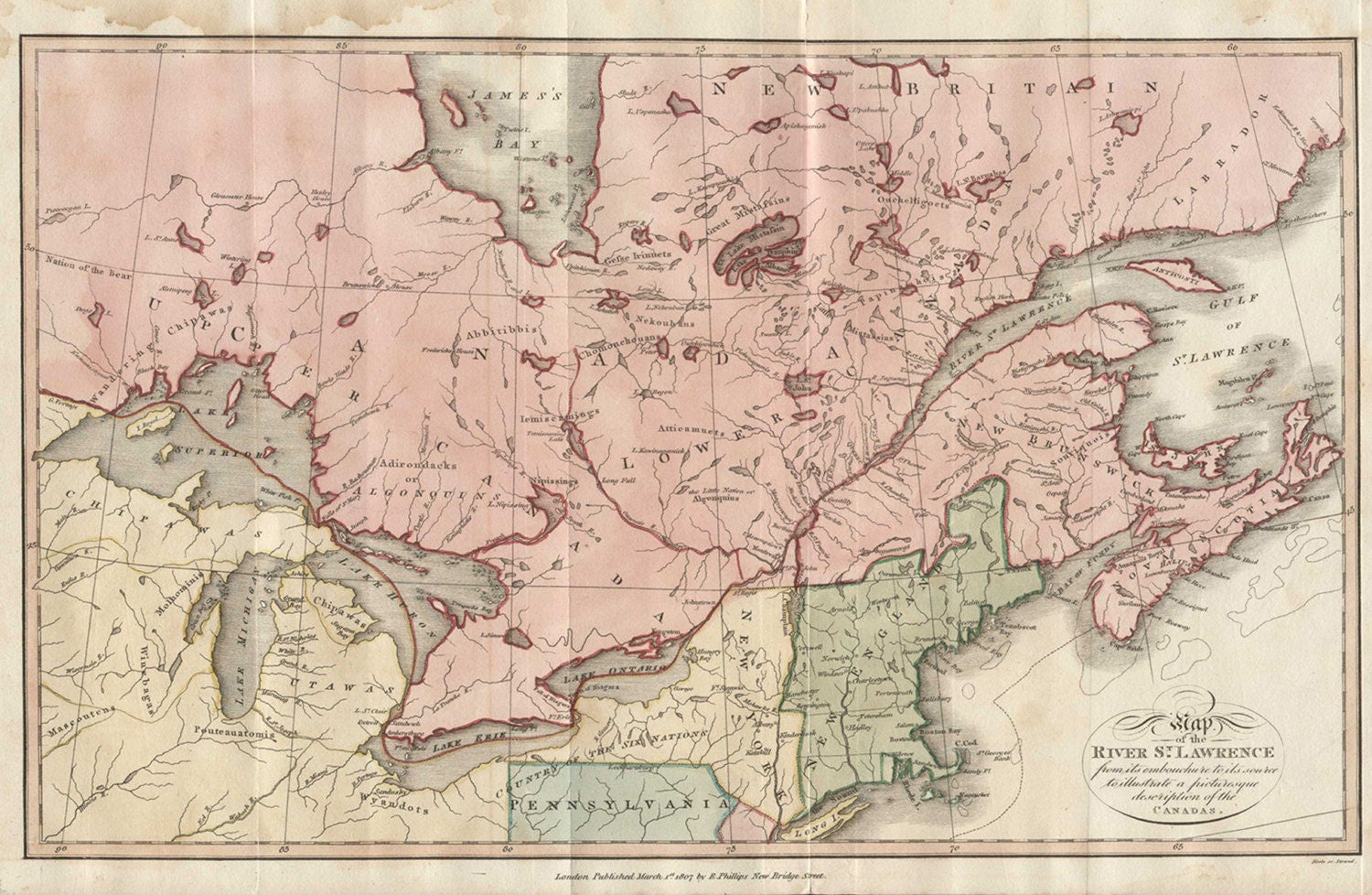 Vintage Map Print: Canada & Northeastern US, Choice of Paper or Canvas ...