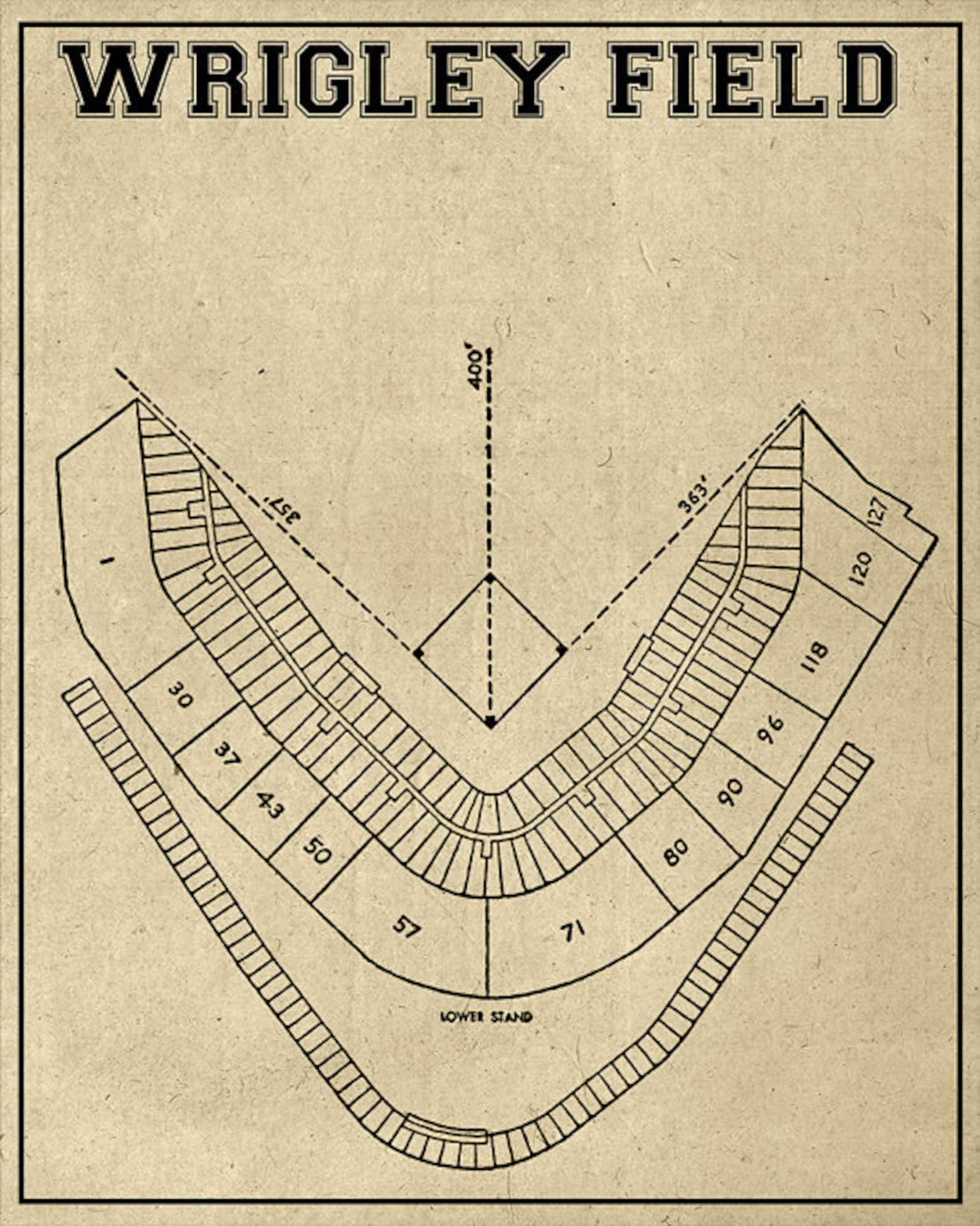 Vintage Print of Wrigley Field Seating Chart Blueprint Chicago | Etsy