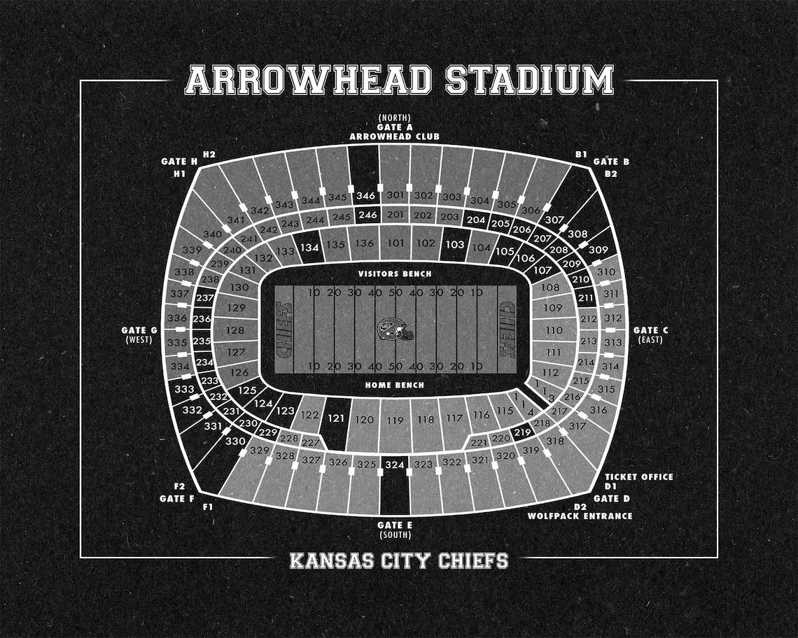Vintage Style Print of Arrowhead Stadium Seating Chart on | Etsy