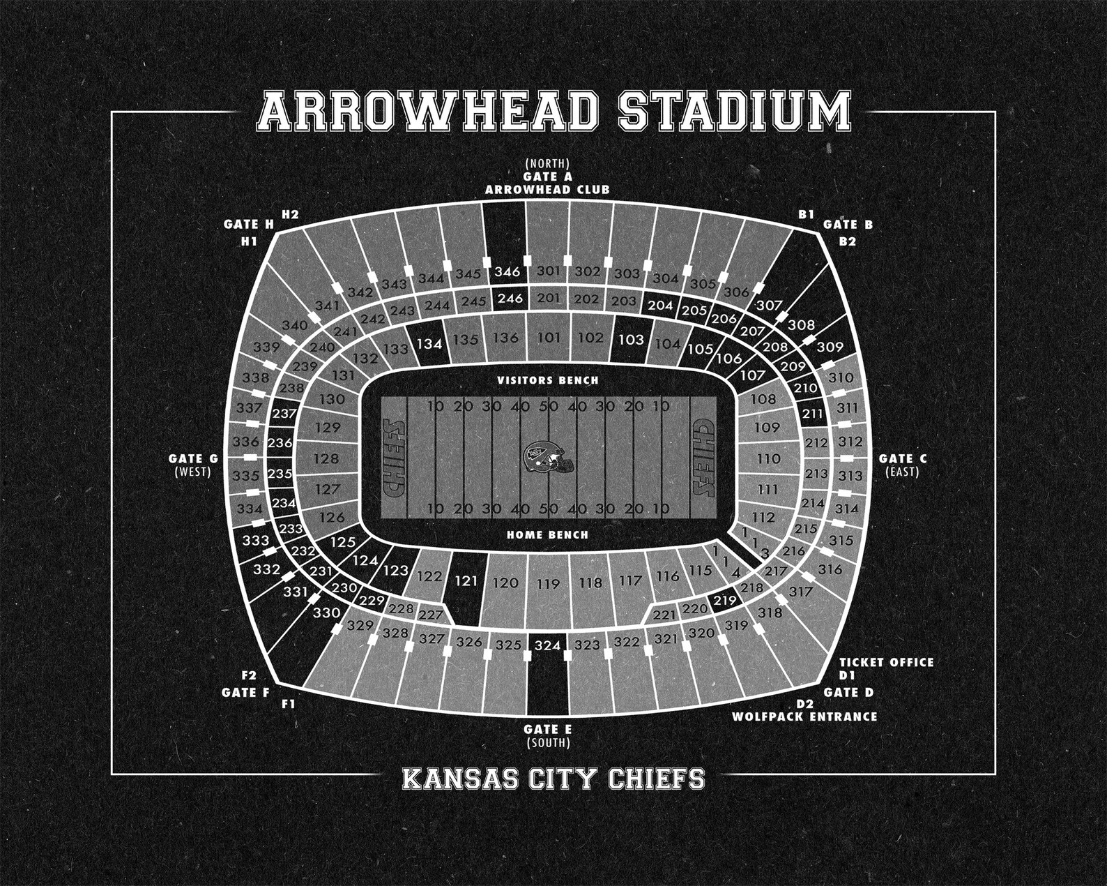 Vintage Style Print of Arrowhead Stadium Seating Chart on | Etsy