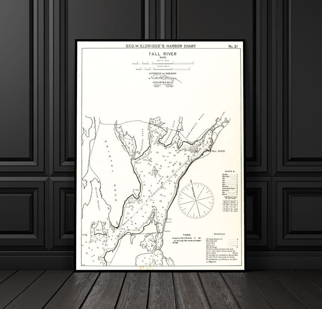 Antique Print of a Fall River Massachusetts Map on Your Choice of Photo ...