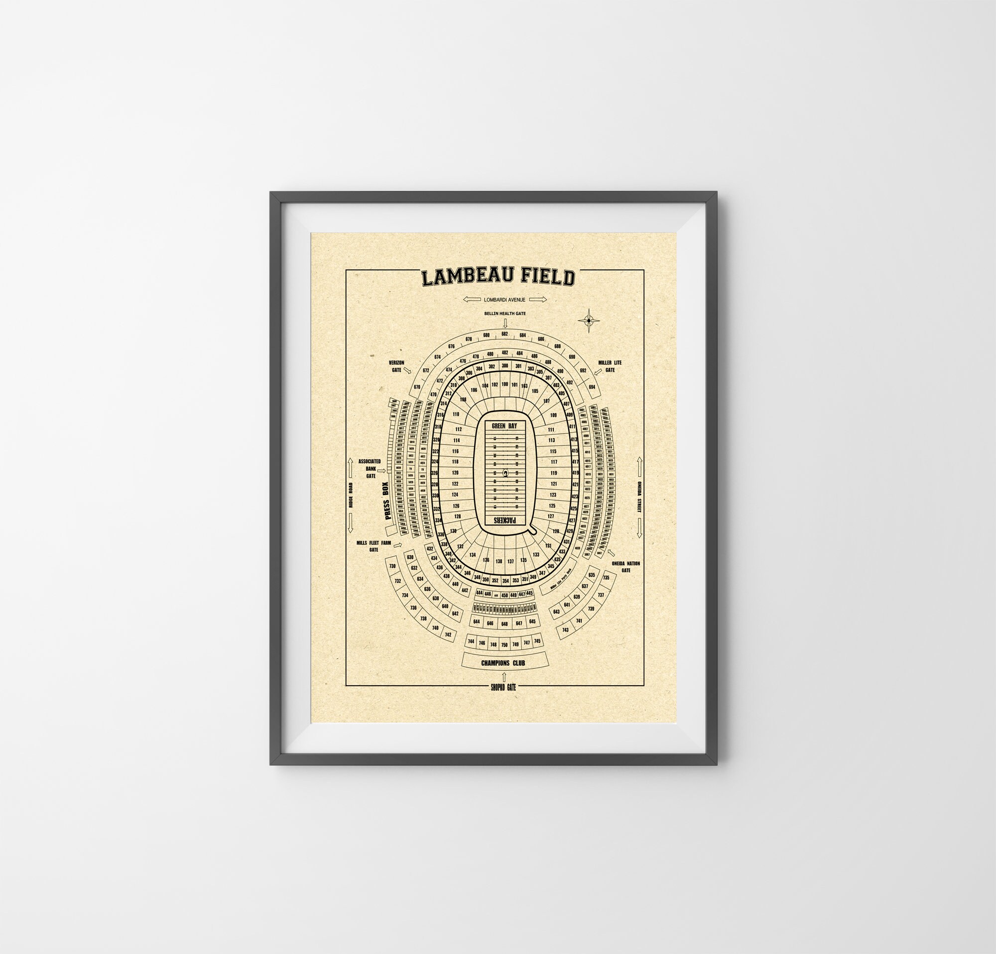 Lambeau Field Seating Chart Print: Green Bay Packers Art - Etsy
