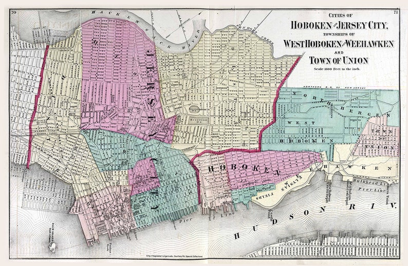 Print of Antique Map of Hoboken Jersey City West Hoboken - Etsy