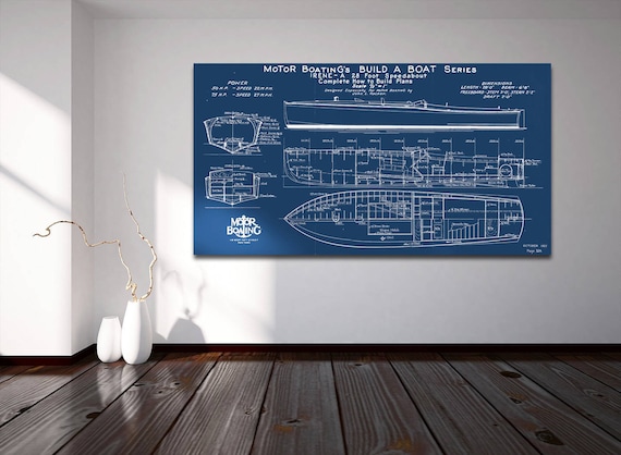 Vintage nautische Boot Blaupause auf Leinwand Matt oder | Etsy