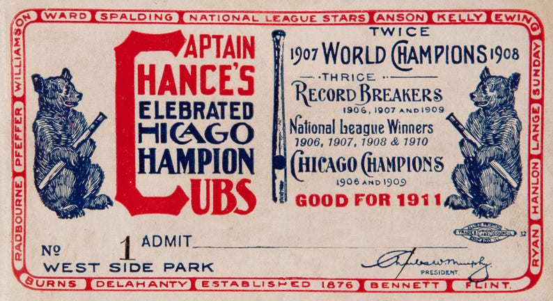 Vintage Chicago Cubs Ticket Stub Print: Photo Paper, Matte, or Canvas ...