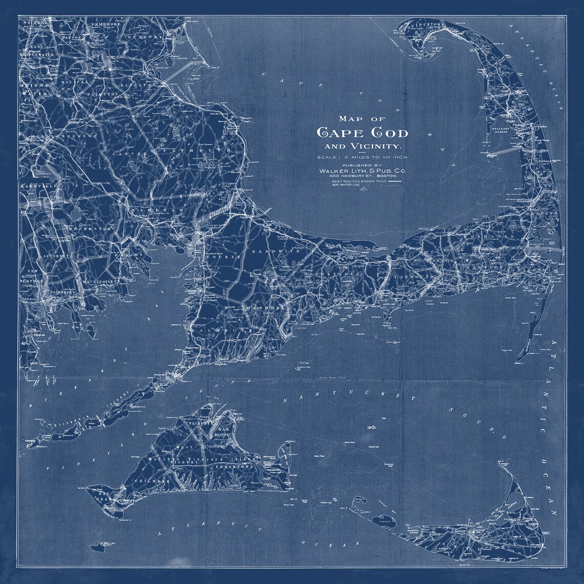 Print of Antique Vintage Cape Cod and Vicinity Map on Photo - Etsy