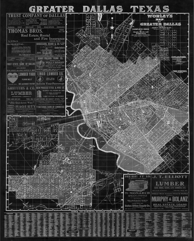 Print of Antique Map Featuring Greater Dallas Texas on Canvas | Etsy