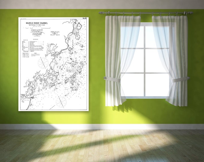 Antique Print of Muscle Ridge Channel, Whitehead to Owls Head in Maine ...