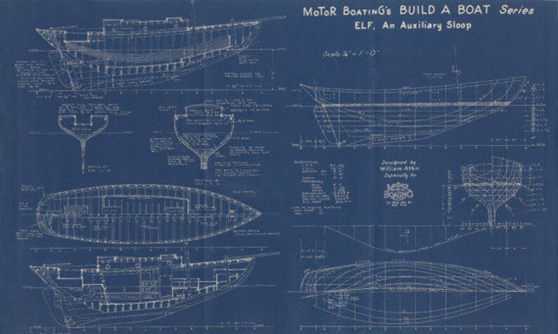 Print of Vintage ELF Boat Blueprint from Motor Boating's | Etsy