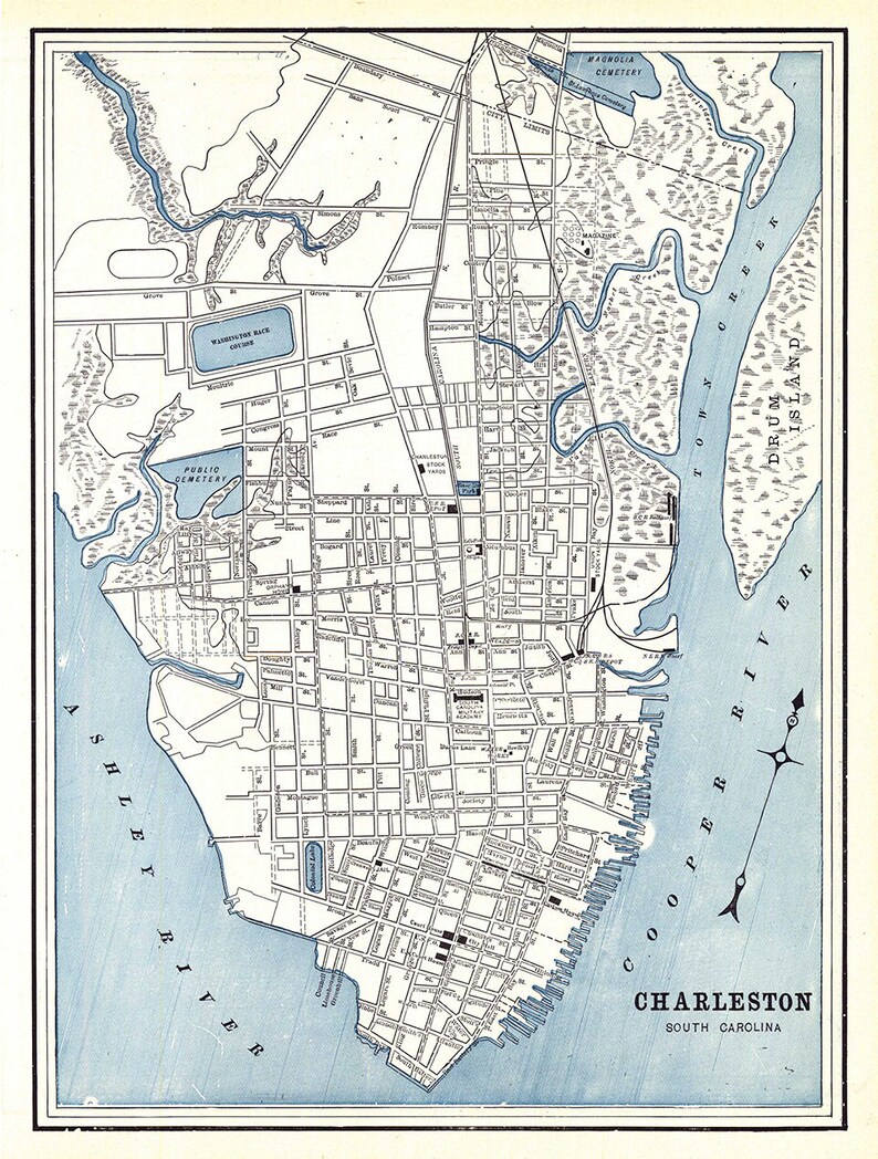Charleston South Carolina Antique Map Print: Photo Paper, Matte, or ...