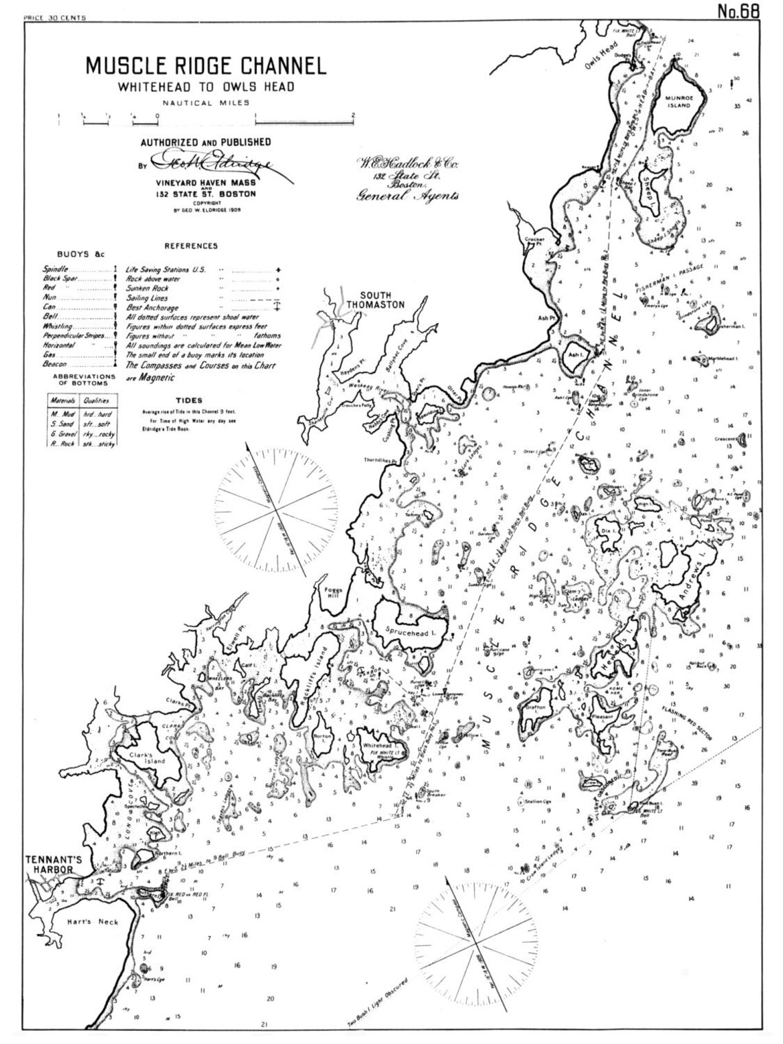 Antique Print of Muscle Ridge Channel Whitehead to Owls Head | Etsy